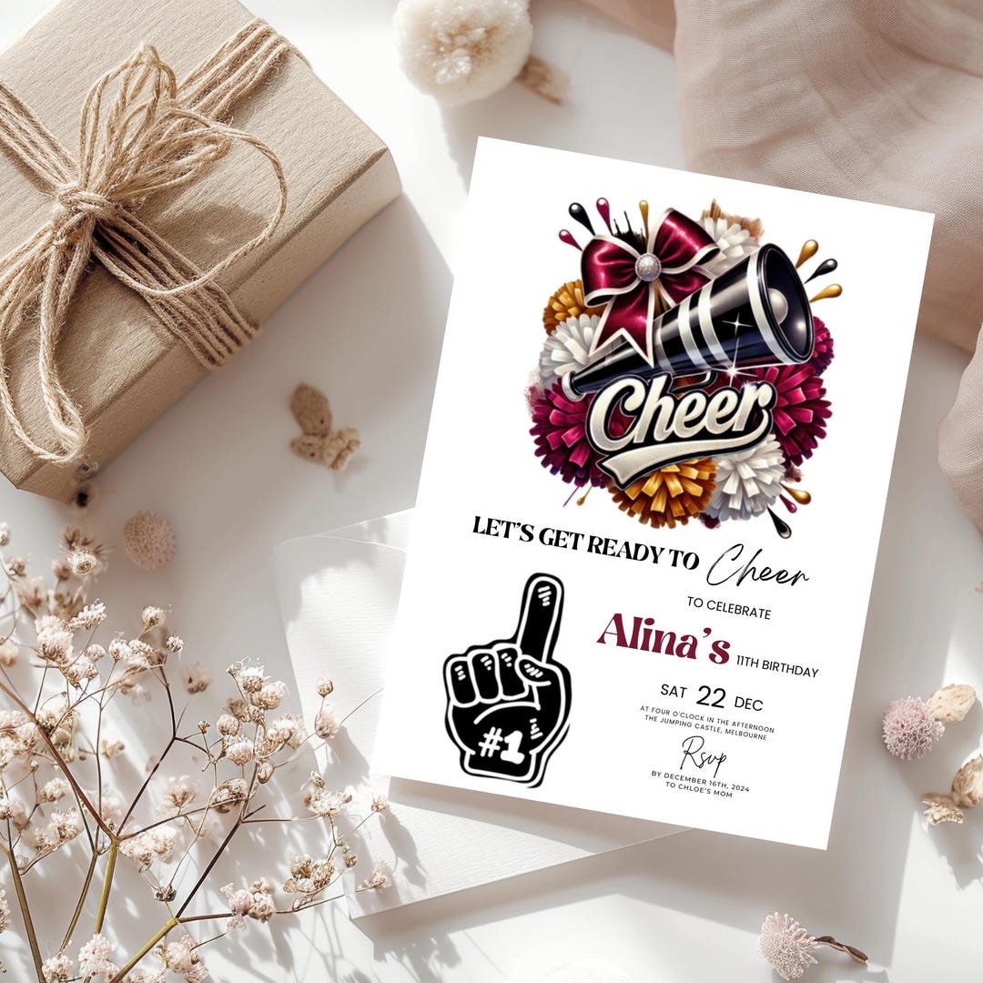 Cheer Birthday Invitation, Cheerleading Invite, Taylor Birthday Invite ...