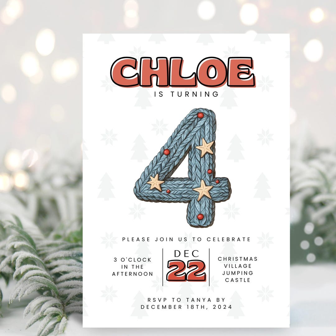 Guess Who is Turning Four Invitation - Christmas Birthday - Editable ...