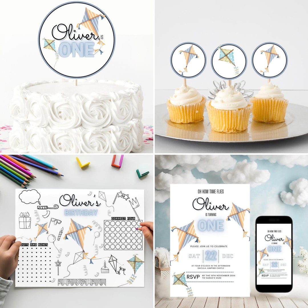 Kite Birthday Bundle Boy Birthday Baby Shower DIGITAL EDITABLE ...