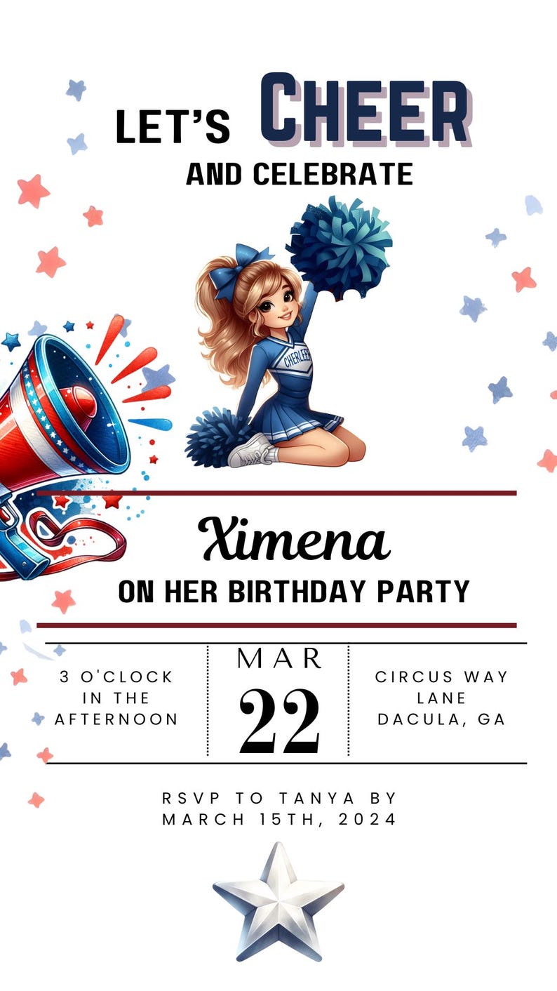 Cheerleader Invitation Editable Cheerleader Tailgate Game Time Girl ...
