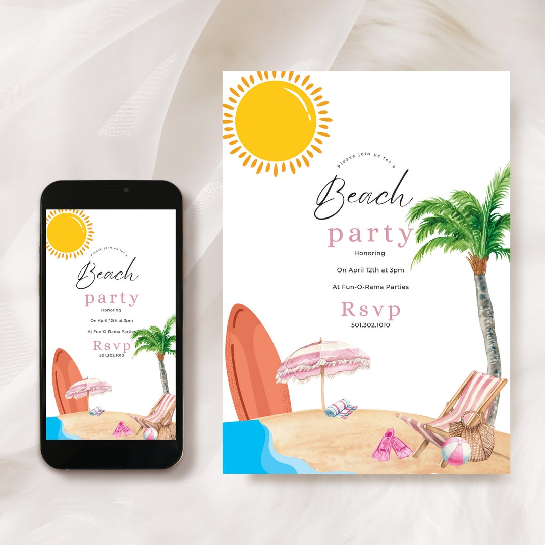 Beach Party Invitation Template - Etsy