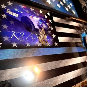 Police K9 Thin Blue Line Flag Patch Series W Photo Behind the Stars ...