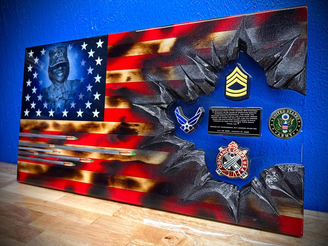 Army Unit Patch Wooden American Flag Customizeable, ETS, PCS, Military ...