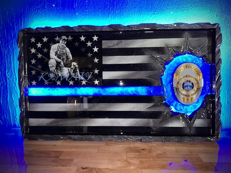 Police ILLUMINATED Thin Blue Line Flag Customizable With LIGHTS! - Made ...