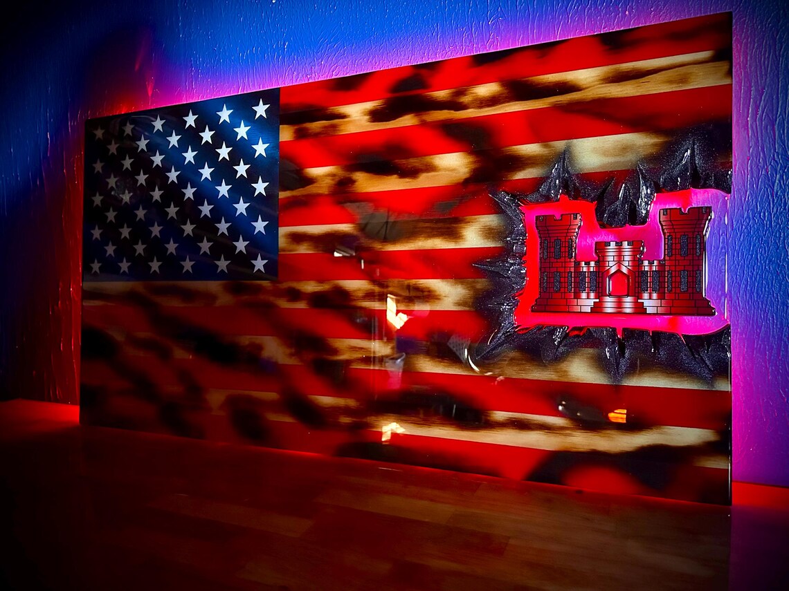 Army Engineer Castle Patch Series - Professional Wooden American Flag ...