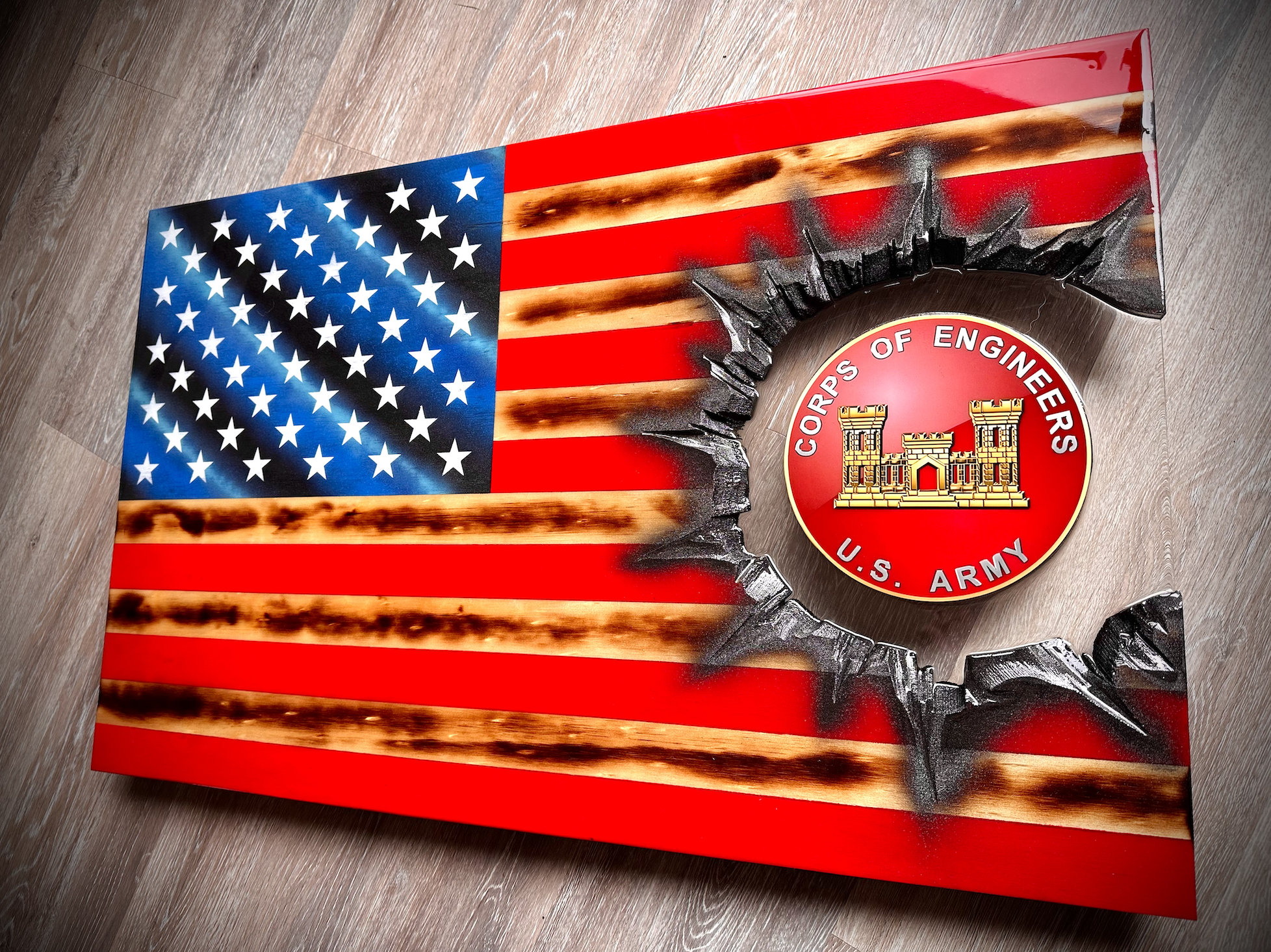 Army Engineer Patch Series Professional Wooden American Flag Gift ...