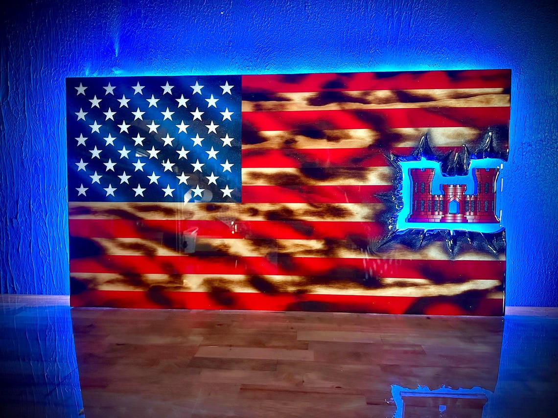 Army Engineer Castle Patch Series - Professional Wooden American Flag ...