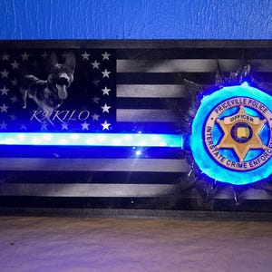 Police ILLUMINATED Thin Blue Line Flag Customizable With LIGHTS Made to ...
