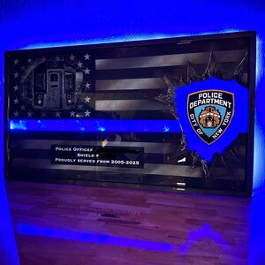 NYPD Police ILLUMINATED Thin Blue Line Flag Customizable With Lights ...