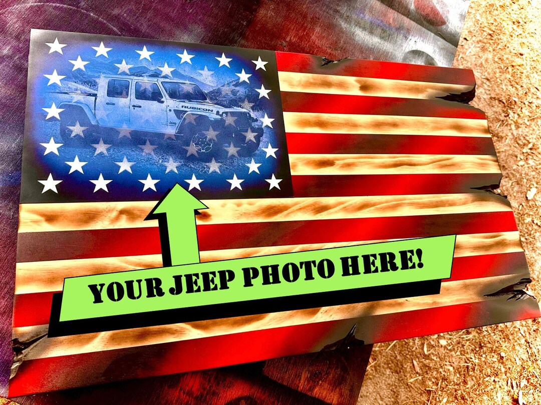 Custom Jeep Photo Flag - Professional Wooden American Flag Gift Display ...