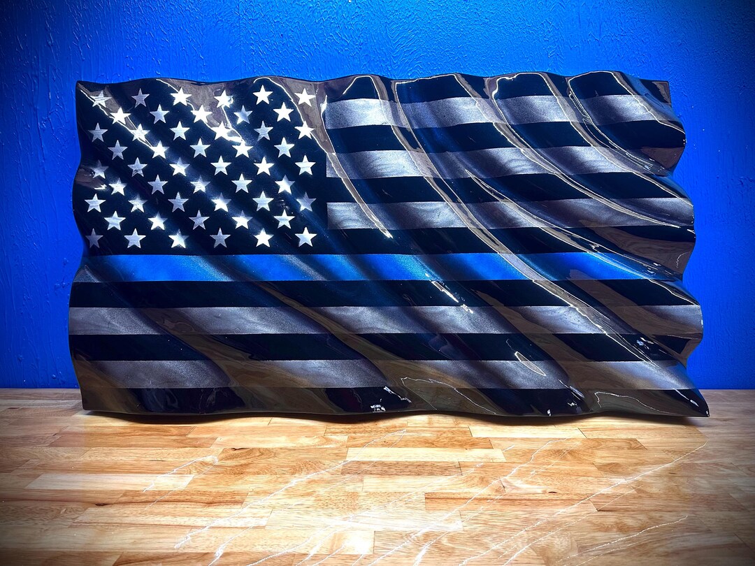 Subdued American Flag 3D Midnight Series WAVY EPOXY Police Thin Blue ...