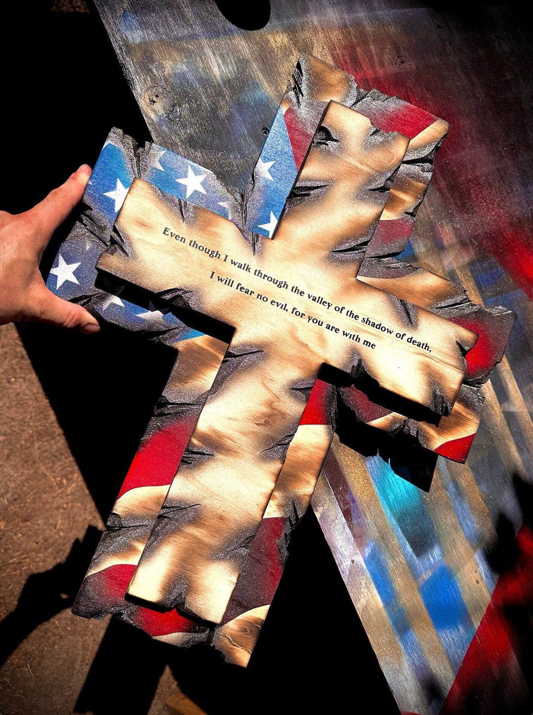 Handmade American Flag Cross Wooden With Verse Made by an Army Veteran ...