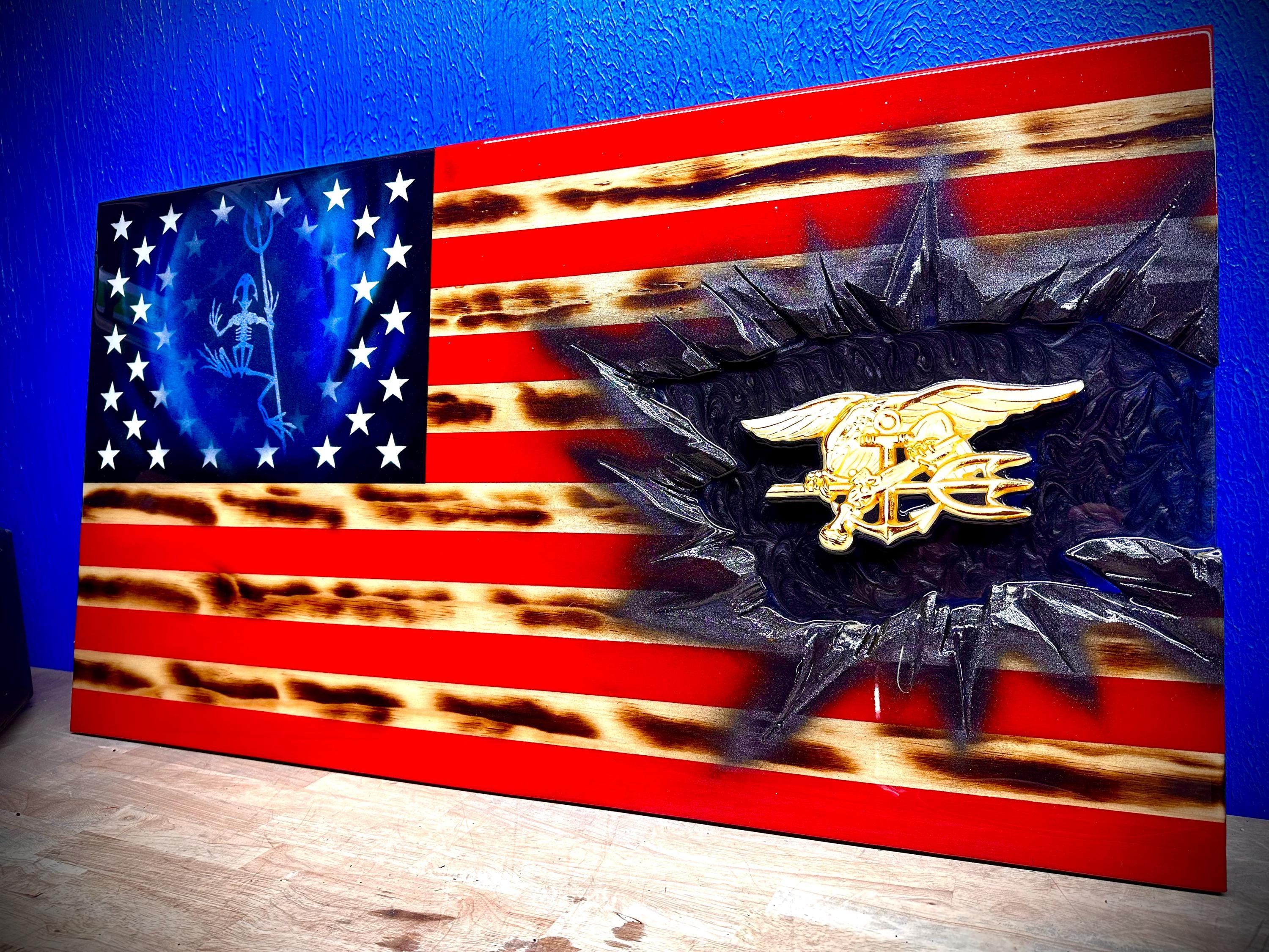 Navy Seal Trident Patch Series - Professional Wooden American Flag Gift ...