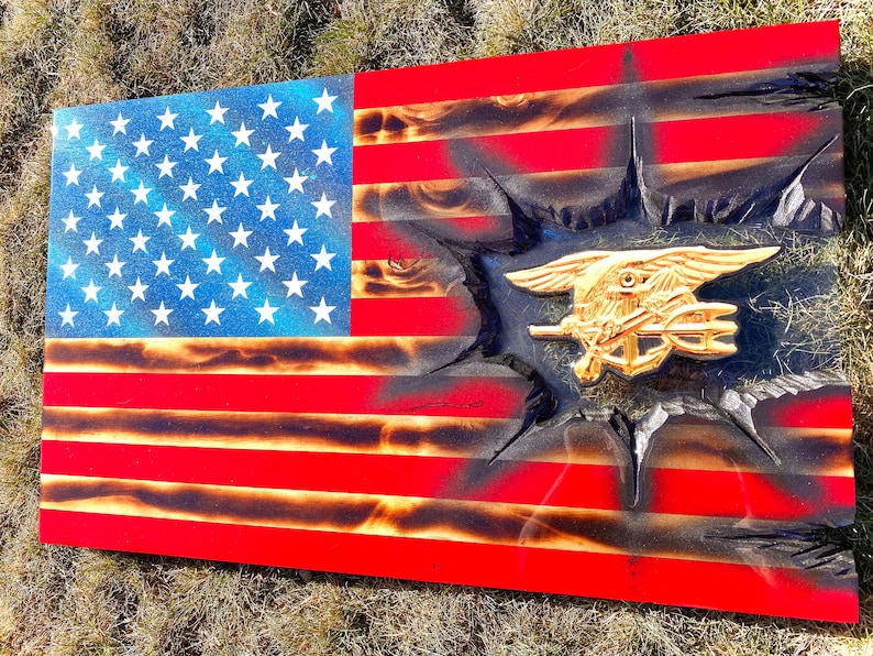 Navy Seal Trident Patch Series - Professional Wooden American Flag Gift ...