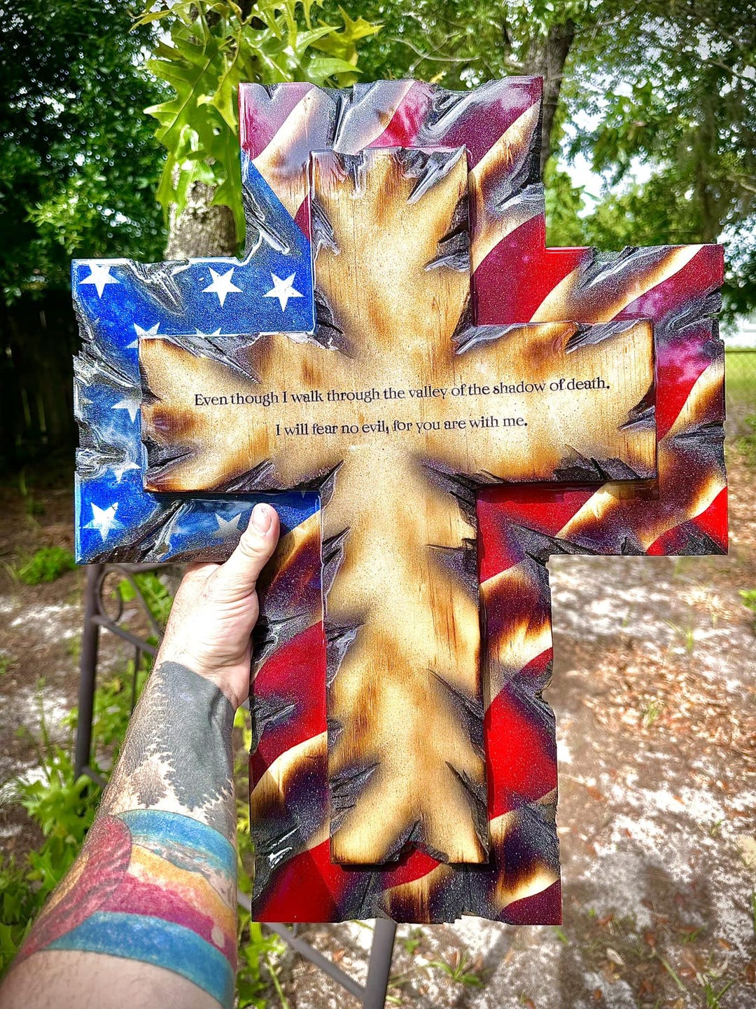 Handmade American Flag Cross - Wooden - With Verse - Made by an Army ...