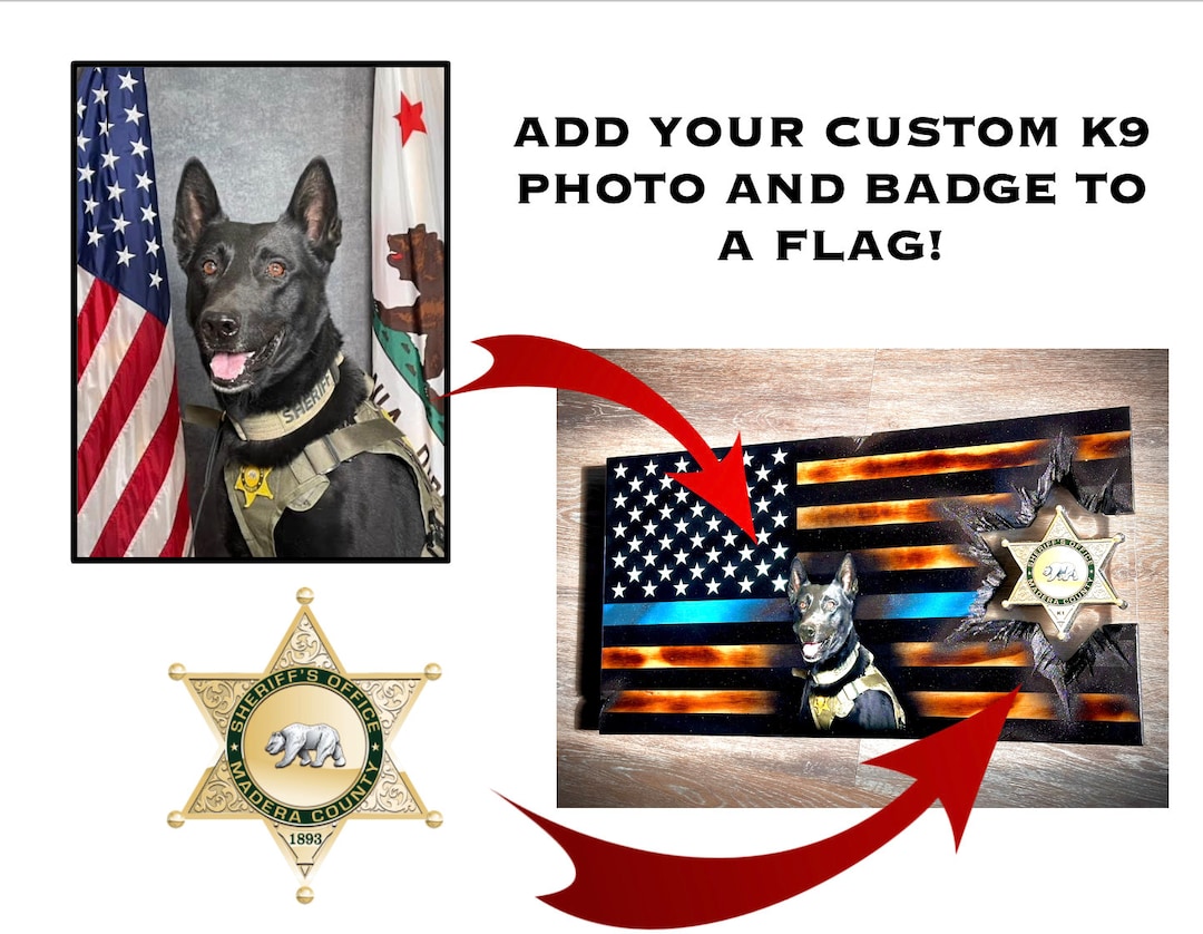 Police K9 Black & Woodgrain Thin Blue Line Flag Patch Series W/ K9 Made ...