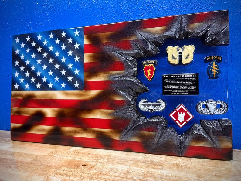 Army Patch Series - W/ Plaque - Professional Wooden American Flag Gift ...