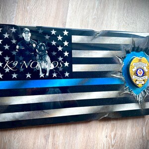 Police K9 Thin Blue Line Flag Custom Photo & Badge Additions Made to ...