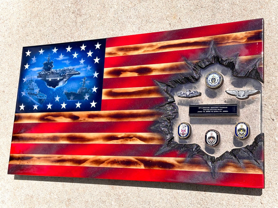 Customizable Navy Flag Patch Series Professional Wooden American Flag ...