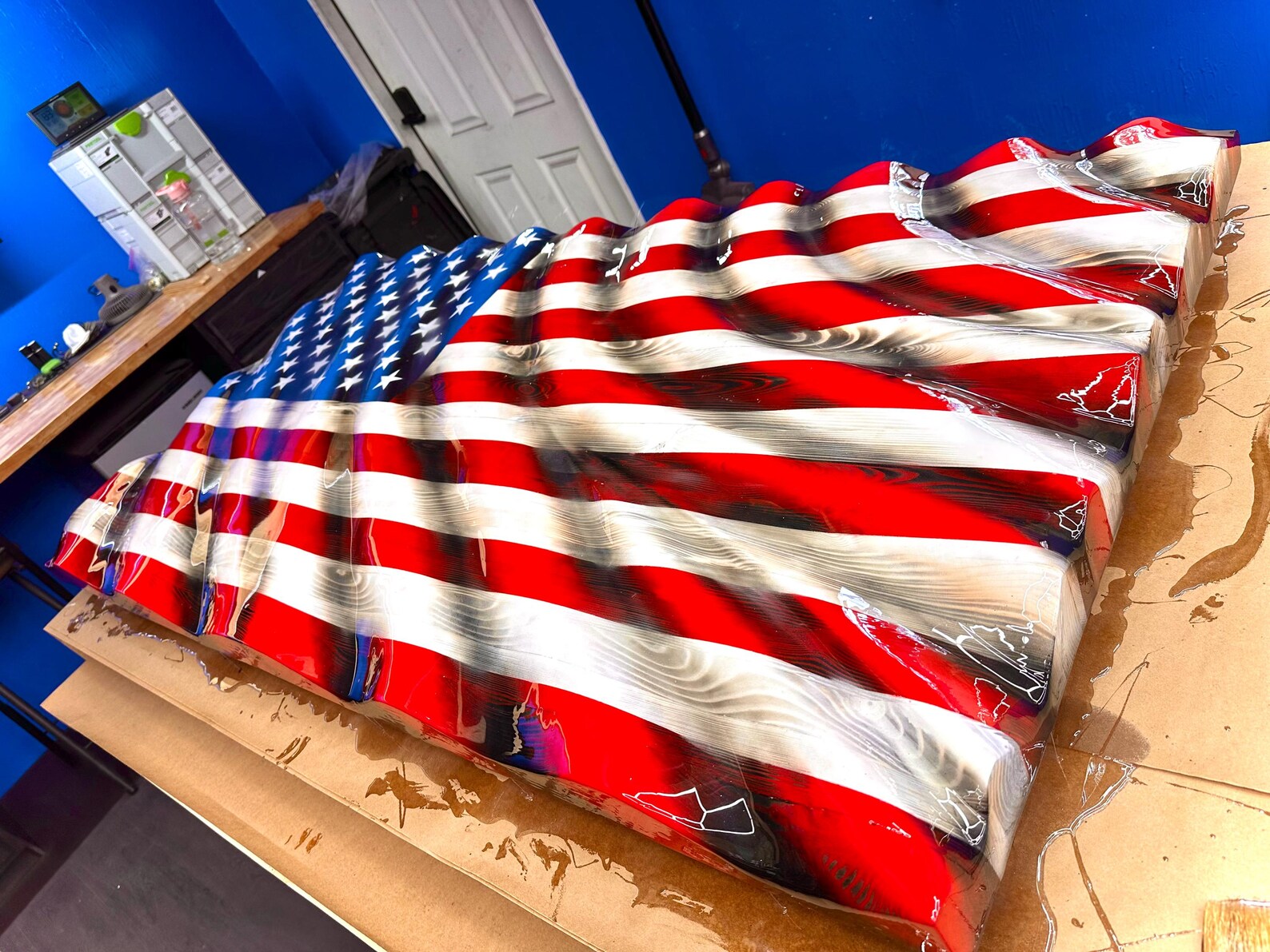 Epoxy WAVY American Flag Art, Professional American Burned Flag Wall ...