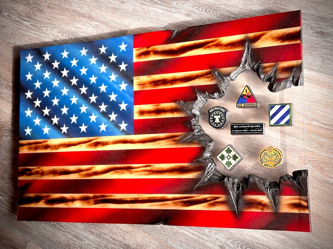 Army Unit American Wooden American Flag Gift, ETS, PCS, Military ...