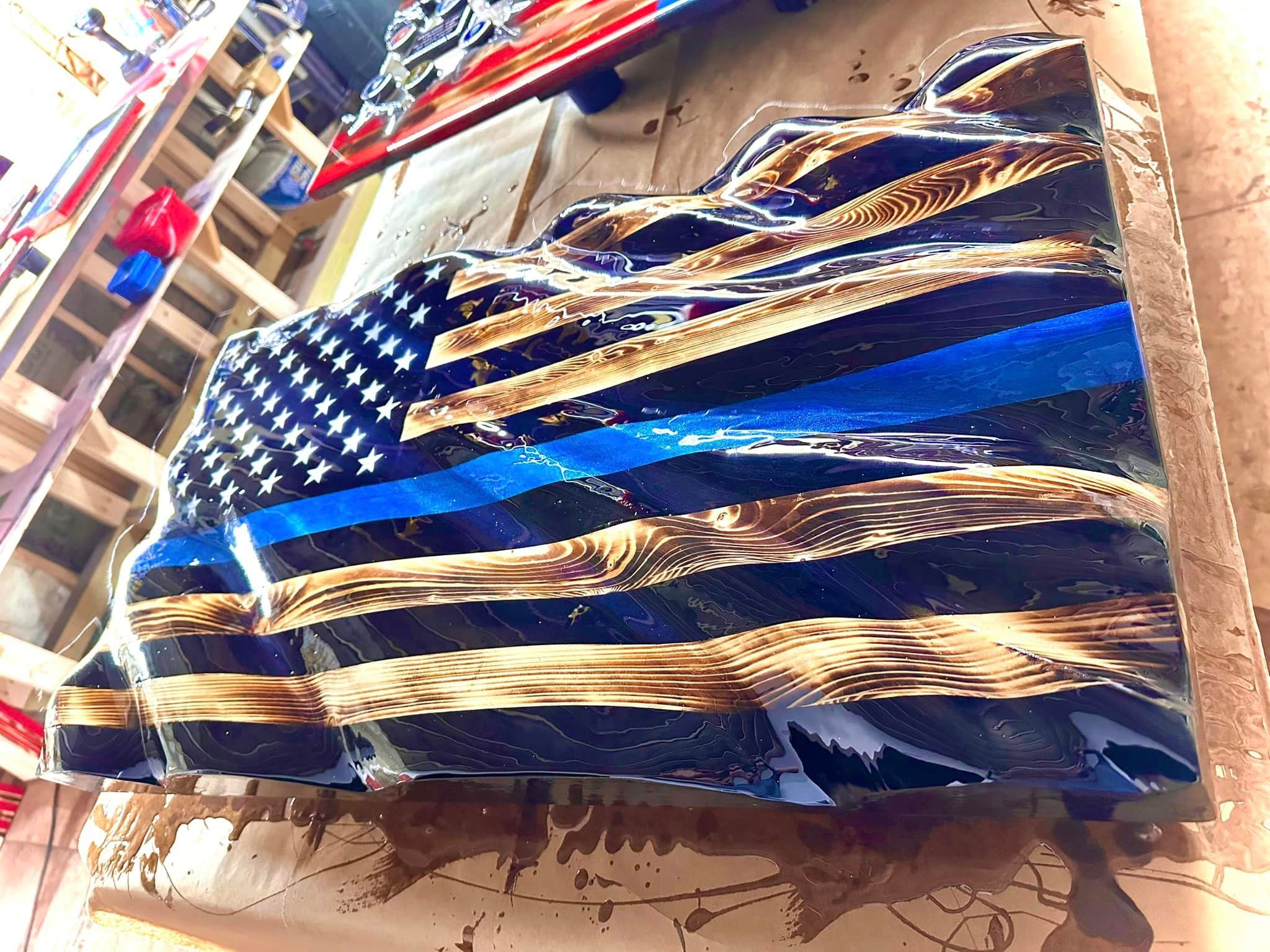 WAVY EPOXY Police Thin Blue Line Flag! - Made to Order - No Cnc -custom ...
