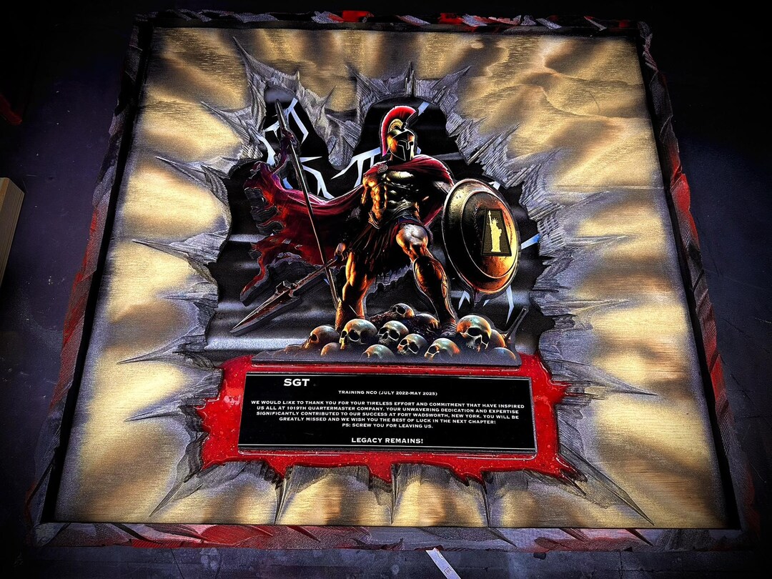 Illuminated Spartan Soldier Wooden Display - Professional Wooden Flag ...