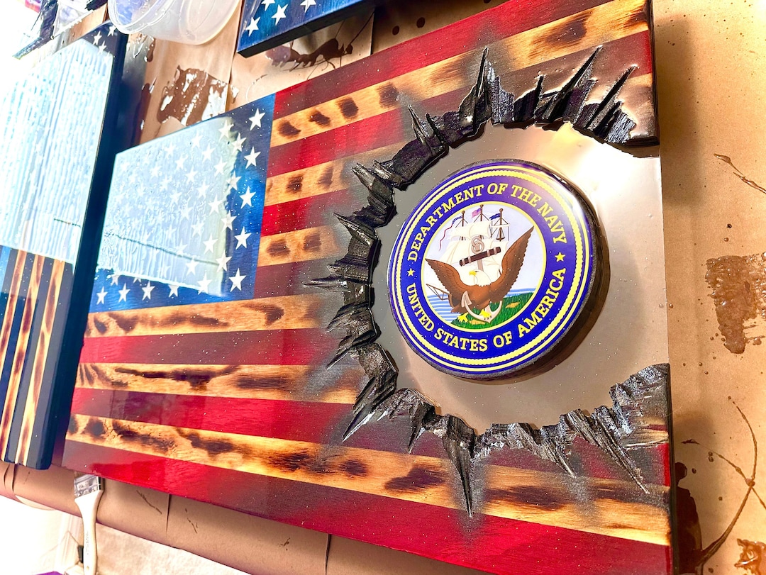 Navy Seal Patch Series - Professional Wooden American Flag Gift - Customization for ETS/PCS ...