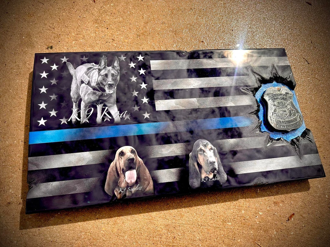 Police K9 Thin Blue Line Flag Custom Photo & Badge Additions Made to ...