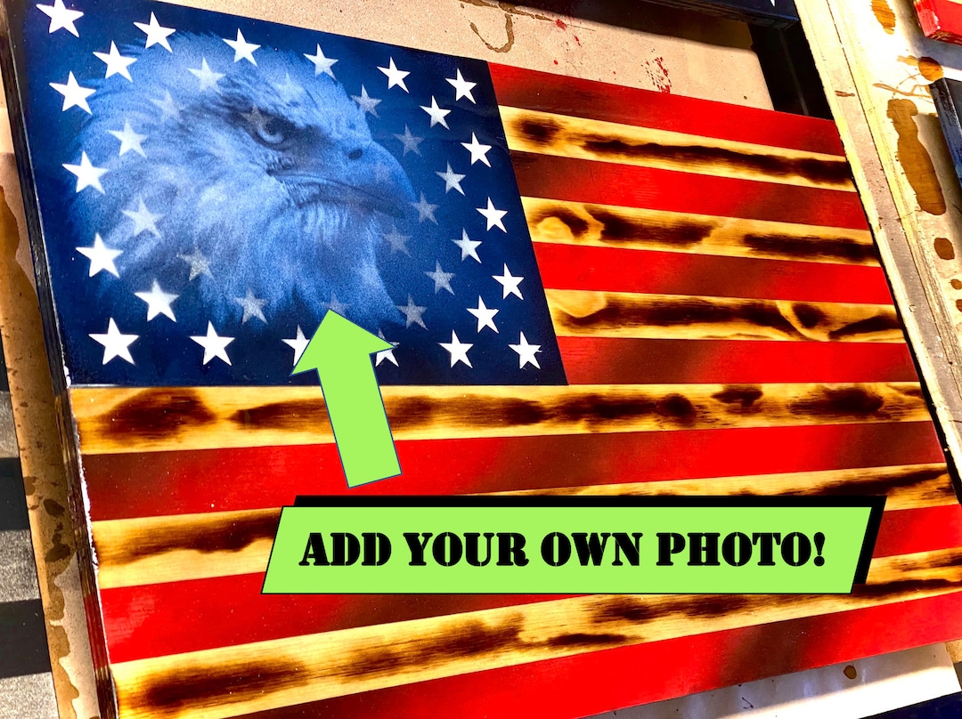 Customizable American Flag Add a Photo color or Grayscale Custom Wooden ...