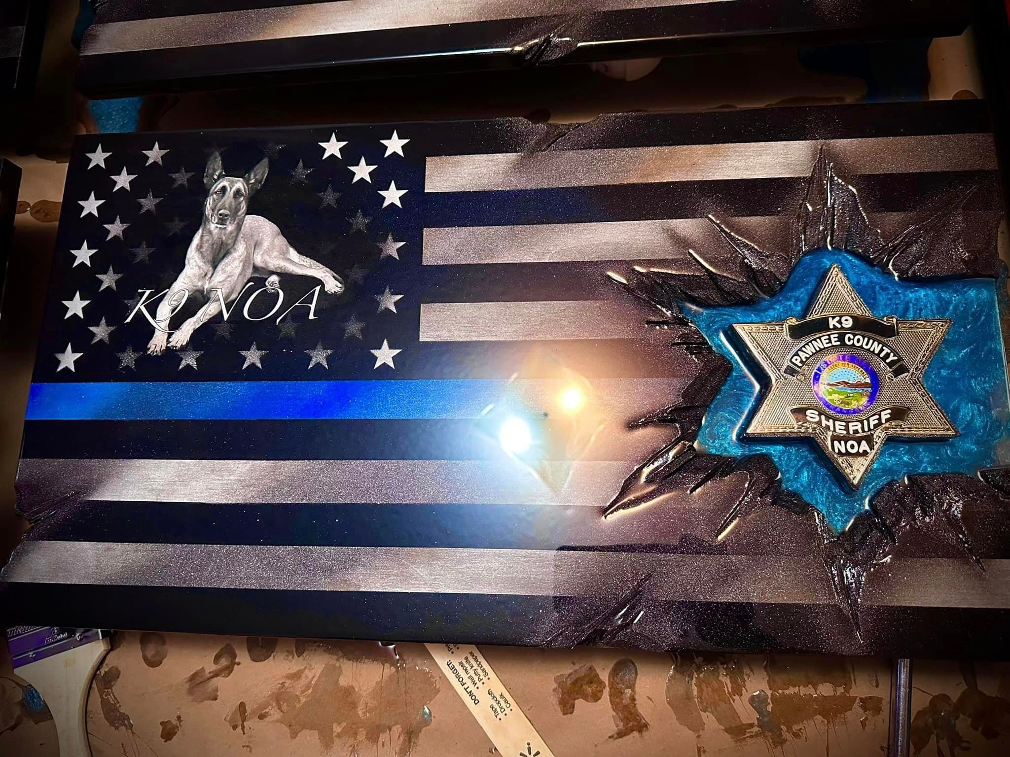 Police K9 Thin Blue Line Flag Patch Series W Photo Behind the Stars ...