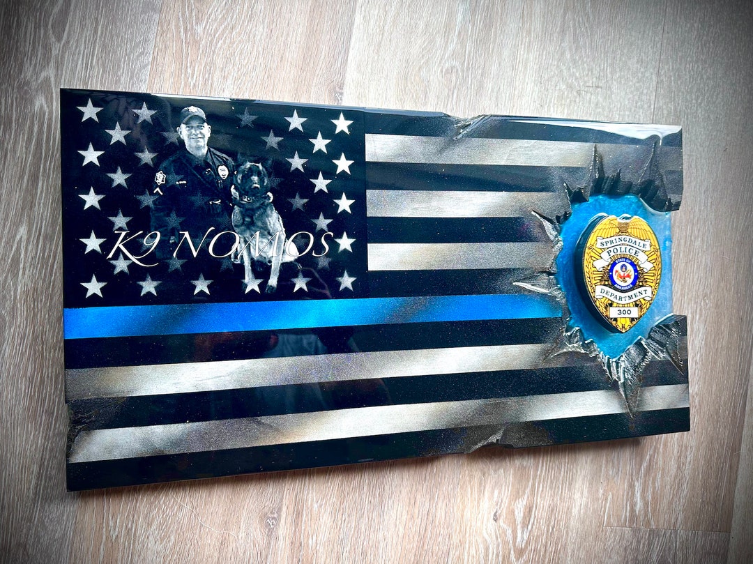 Police K9 Thin Blue Line Flag Patch Series W Photo Behind the Stars ...
