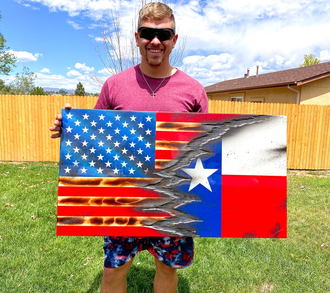 American Flag Texas Split Flag Professional Wooden American Flag Gift ...