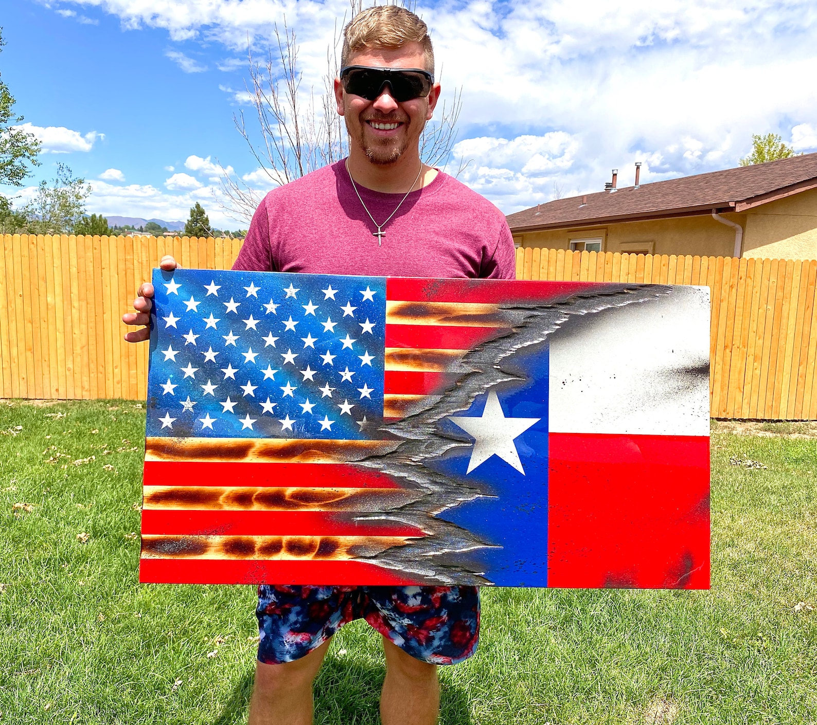 American Flag Texas Split Flag Professional Wooden American Flag Gift ...