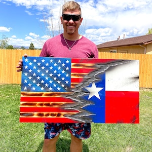 American Flag Texas Split Flag - Professional Wooden American Flag Gift ...