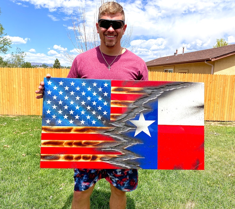 American Flag Texas Split Flag Professional Wooden American Flag Gift ...