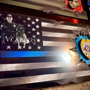 Police K9 Thin Blue Line Flag Patch Series W Photo Behind the Stars ...