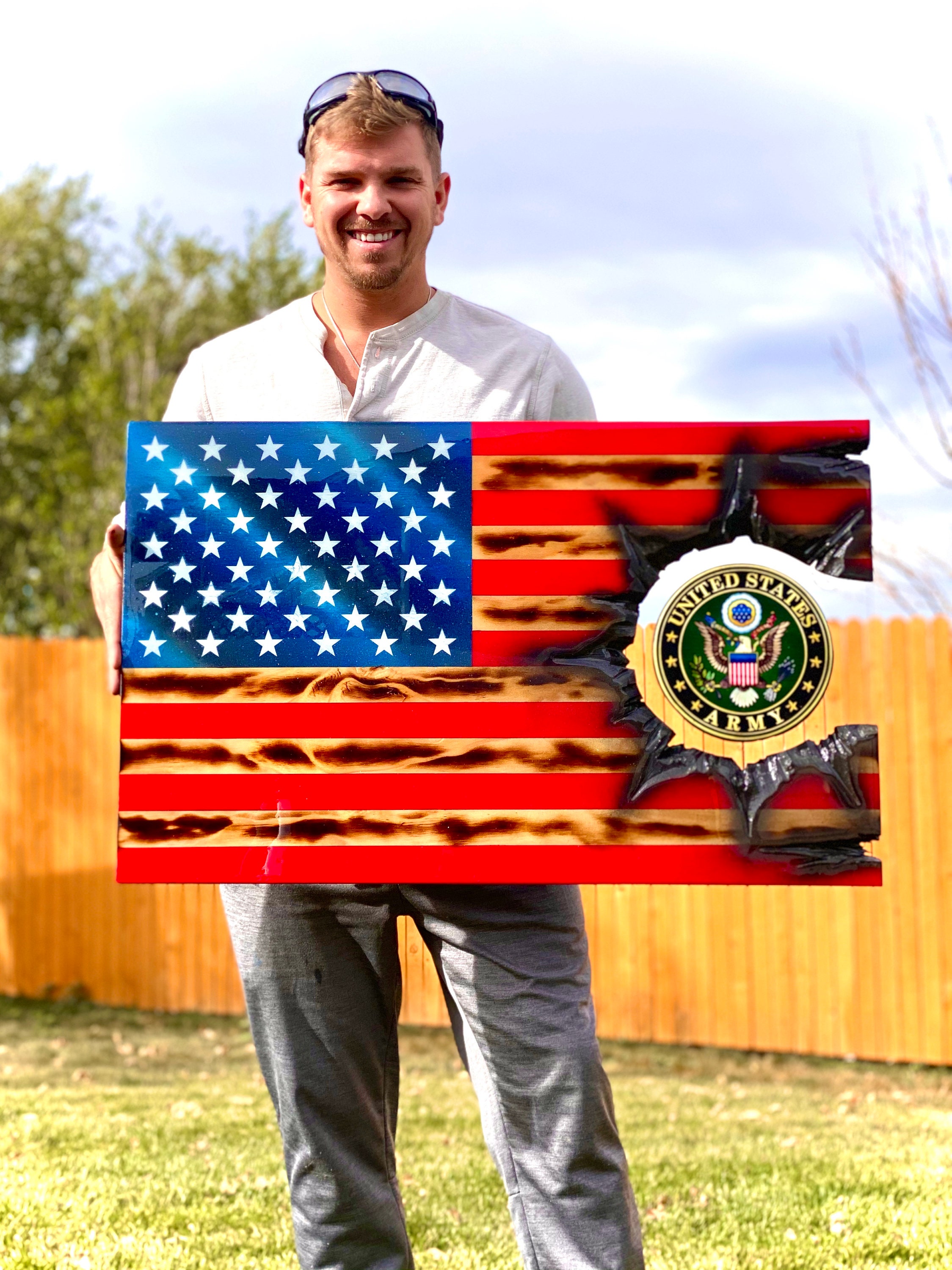 Army Patch Series - W/ Plaque - Professional Wooden American Flag Gift ...