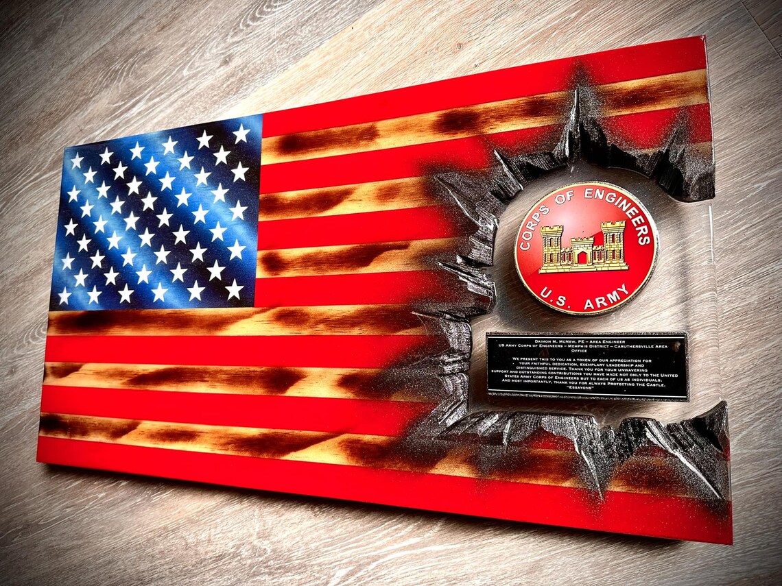 Army Engineer Castle Patch Series - Professional Wooden American Flag ...