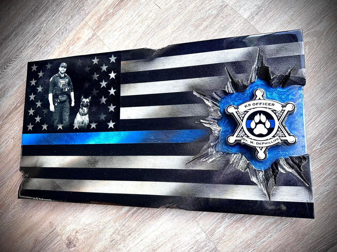 Police K9 Thin Blue Line Flag Patch Series W Photo Behind the Stars ...