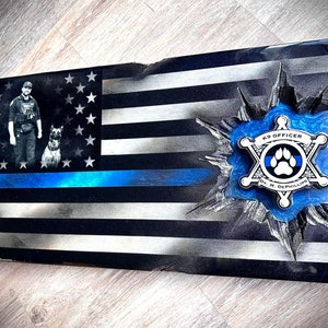 Police K9 Thin Blue Line Flag Patch Series W Photo Behind the Stars ...
