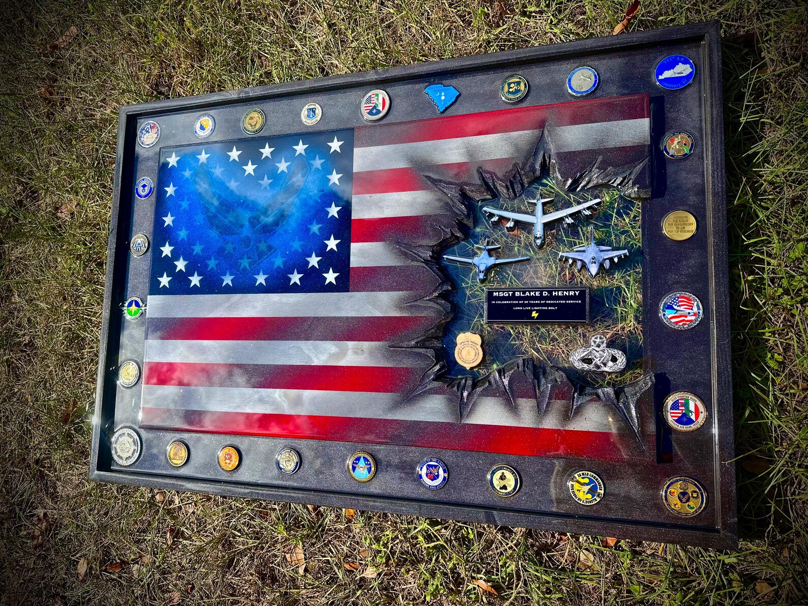 Air Force Retirement Coin Display - Customizable Military American Flag ...