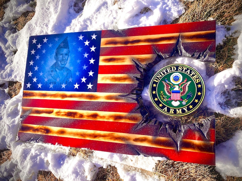 Army Patch Series W/ Plaque Professional Wooden American Flag Gift ...