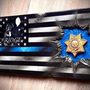 Police K9 Thin Blue Line Flag Custom Photo & Badge Additions Made to ...