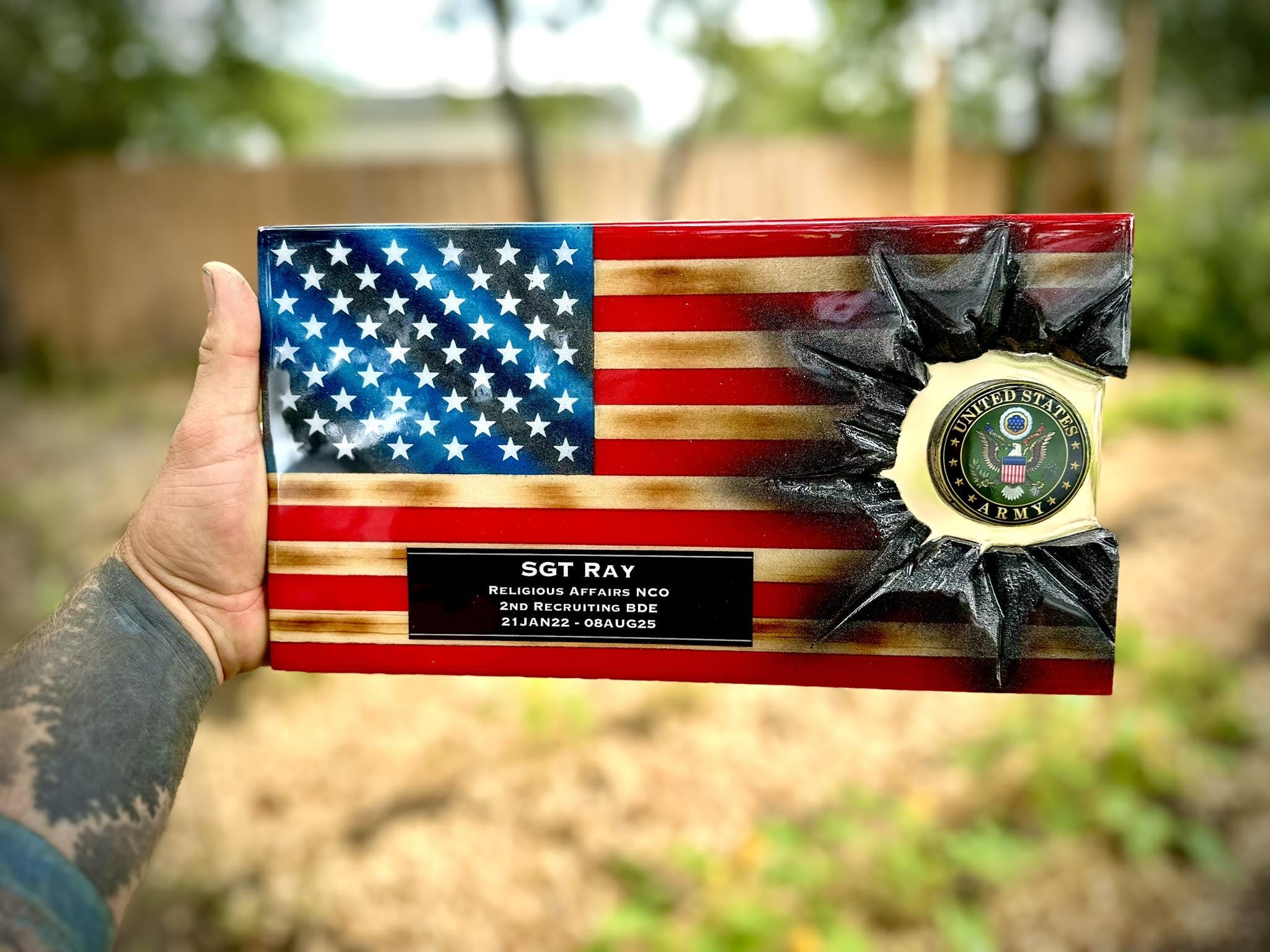 Army Patch Series - W/ Plaque - Professional Wooden American Flag Gift ...