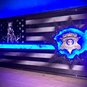 NYPD Police ILLUMINATED Thin Blue Line Flag Customizable With Lights ...
