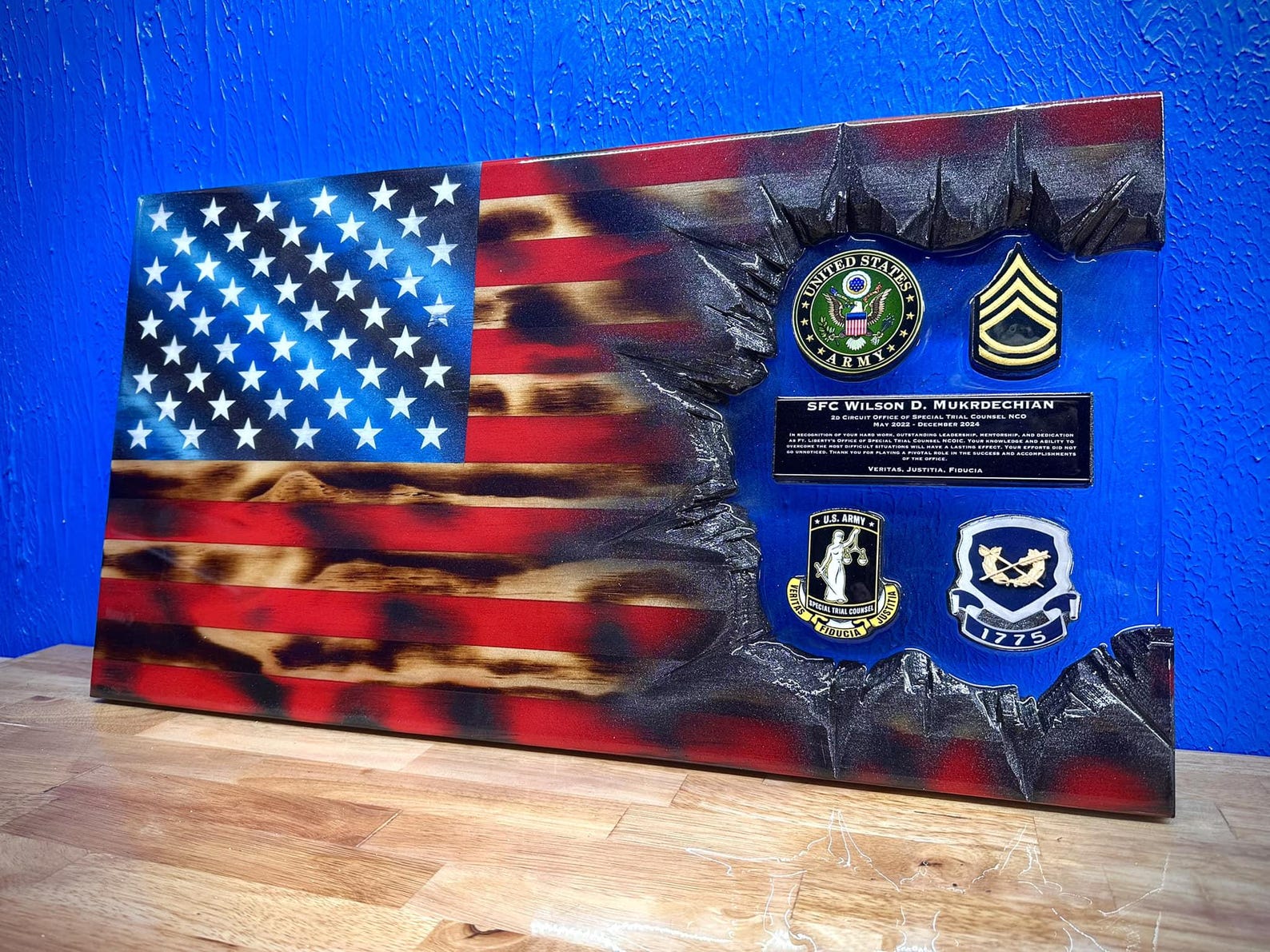 Army Unit Patch Wooden American Flag Customizeable, ETS, PCS, Military ...