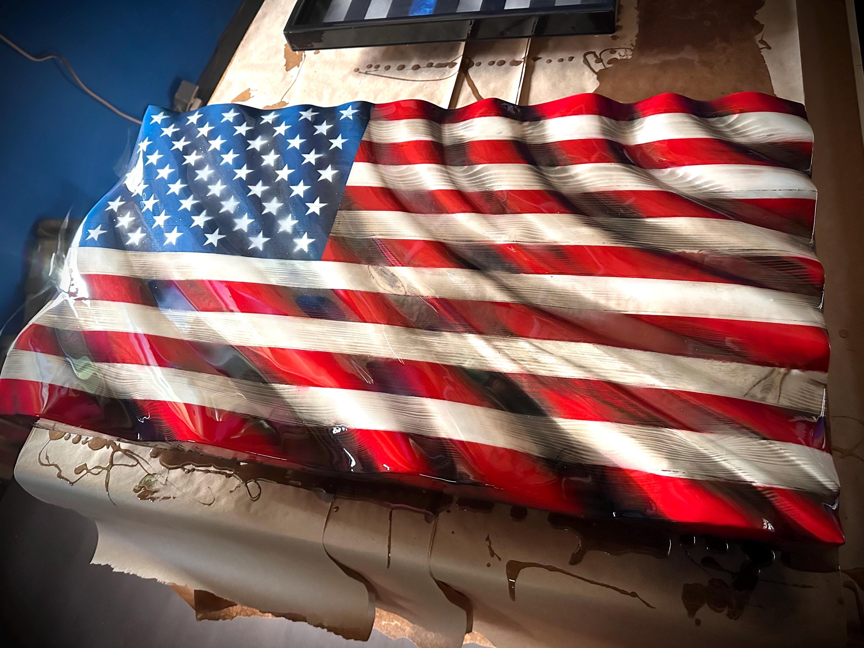 Epoxy WAVY American Flag Art, Professional American Burned Flag Wall ...