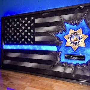 NYPD Police ILLUMINATED Thin Blue Line Flag Customizable With Lights ...