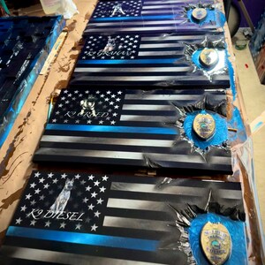 Police K9 Thin Blue Line Flag Custom Photo & Badge Additions Made to ...